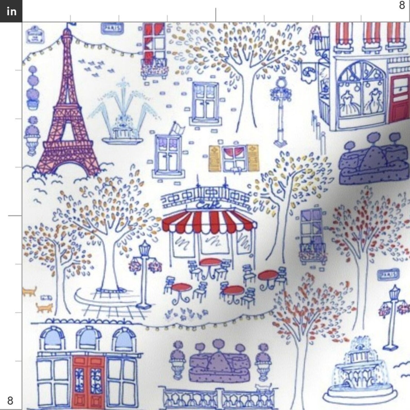 A Day in Paris Fabric Parisian Stroll in Patriotique by | Etsy