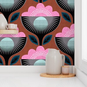 Mod Flowers Wallpaper - Mod Deco Flower by Ottomanbrim - Rust Pink Gray ...