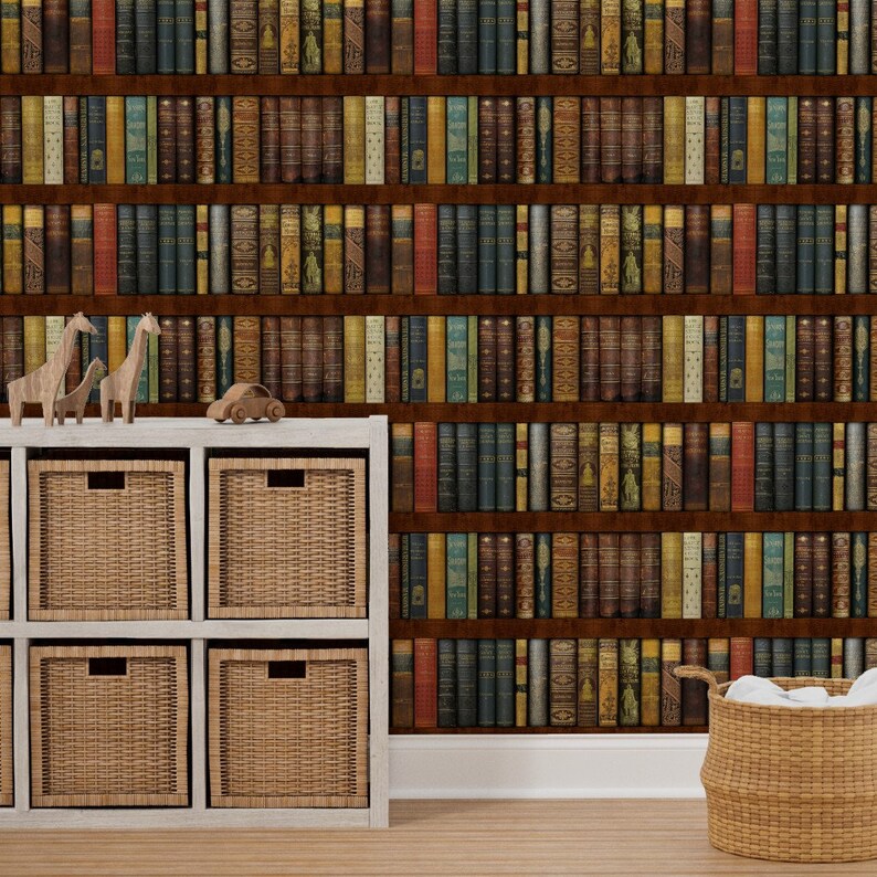 Vintage Library Wallpaper Instant Bookcase by - Etsy