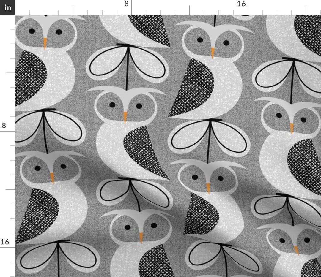 Mod Owls Fabric Great Horned Owl by Ottomanbrim Geometric Neutral Mid Century Modern Scandi Gray ...