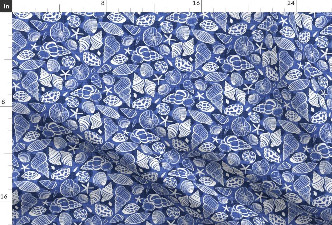 Seashell Fabric - Sea Treasures by Selmacardoso - Blue White Ocean ...