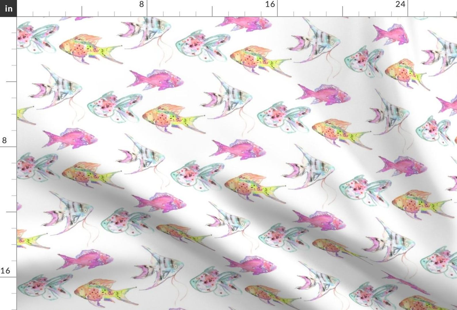 Aquatic Animals Fabric - Fish on the Reef Watercolor Painting Tropical ...
