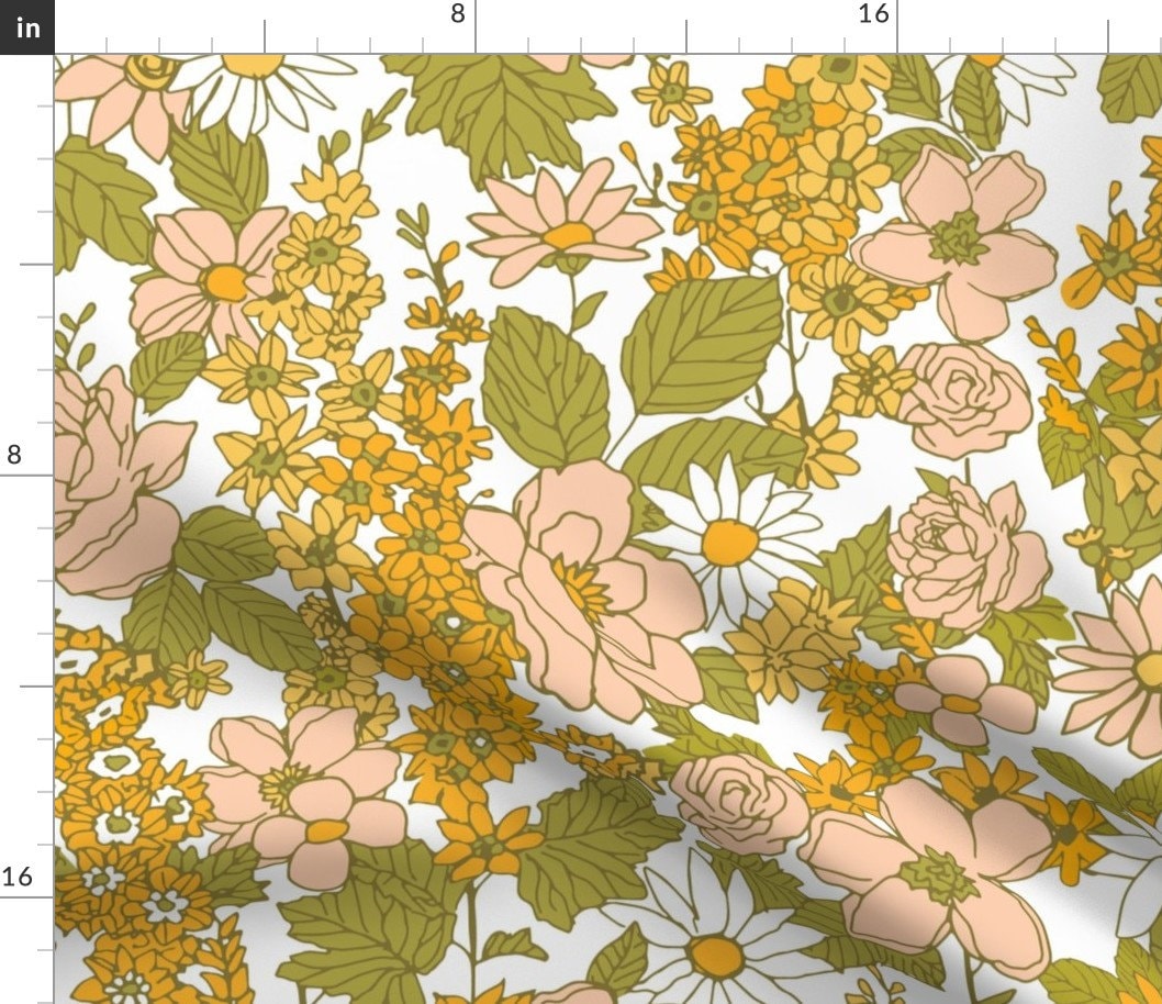 Retro Floral Fabric Vintage Muted Floral by Samswhurld | Etsy