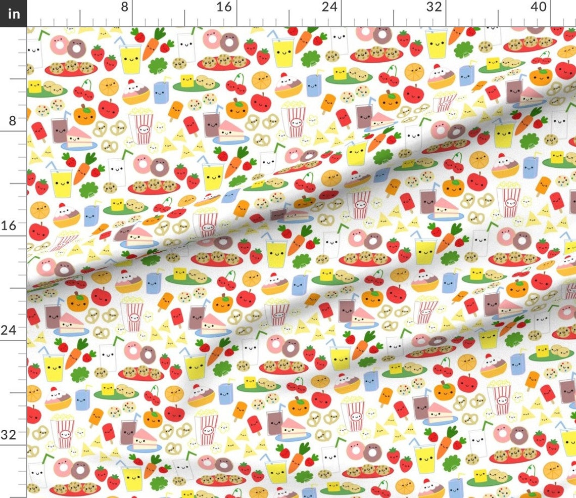 Kawaii Junk Food Fabric Happy Snacks by Clayvision - Etsy