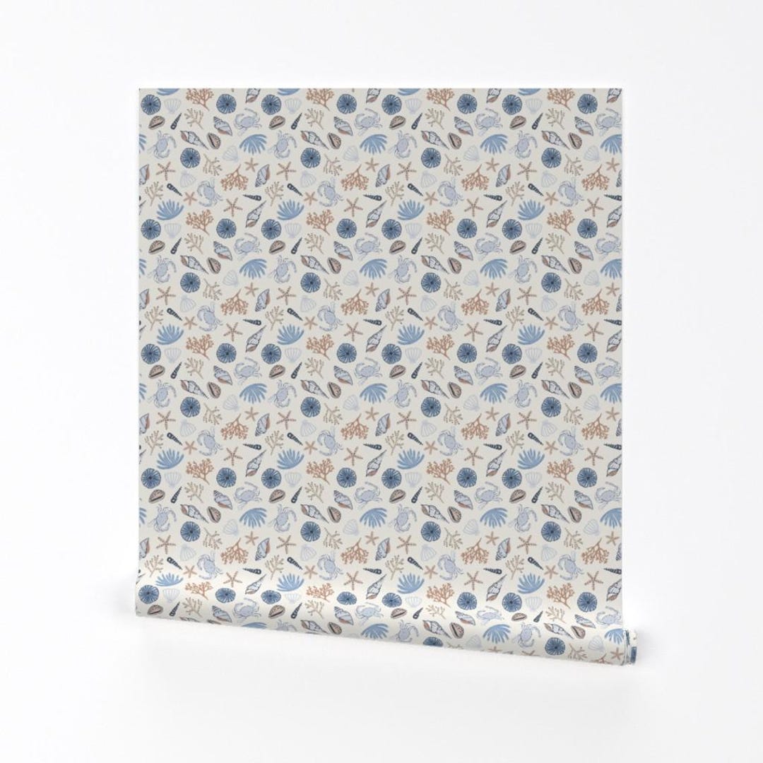 Coastal Seashell Removable Peel and Stick Wallpaper - Soft Blue Cream ...