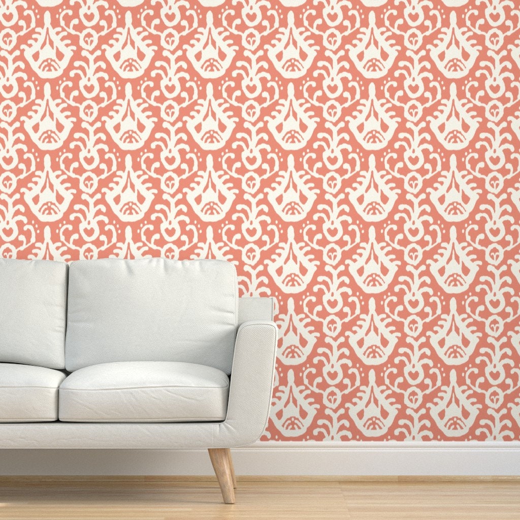 Ikat Wallpaper Coral Ikat by Domesticate Modern Home | Etsy