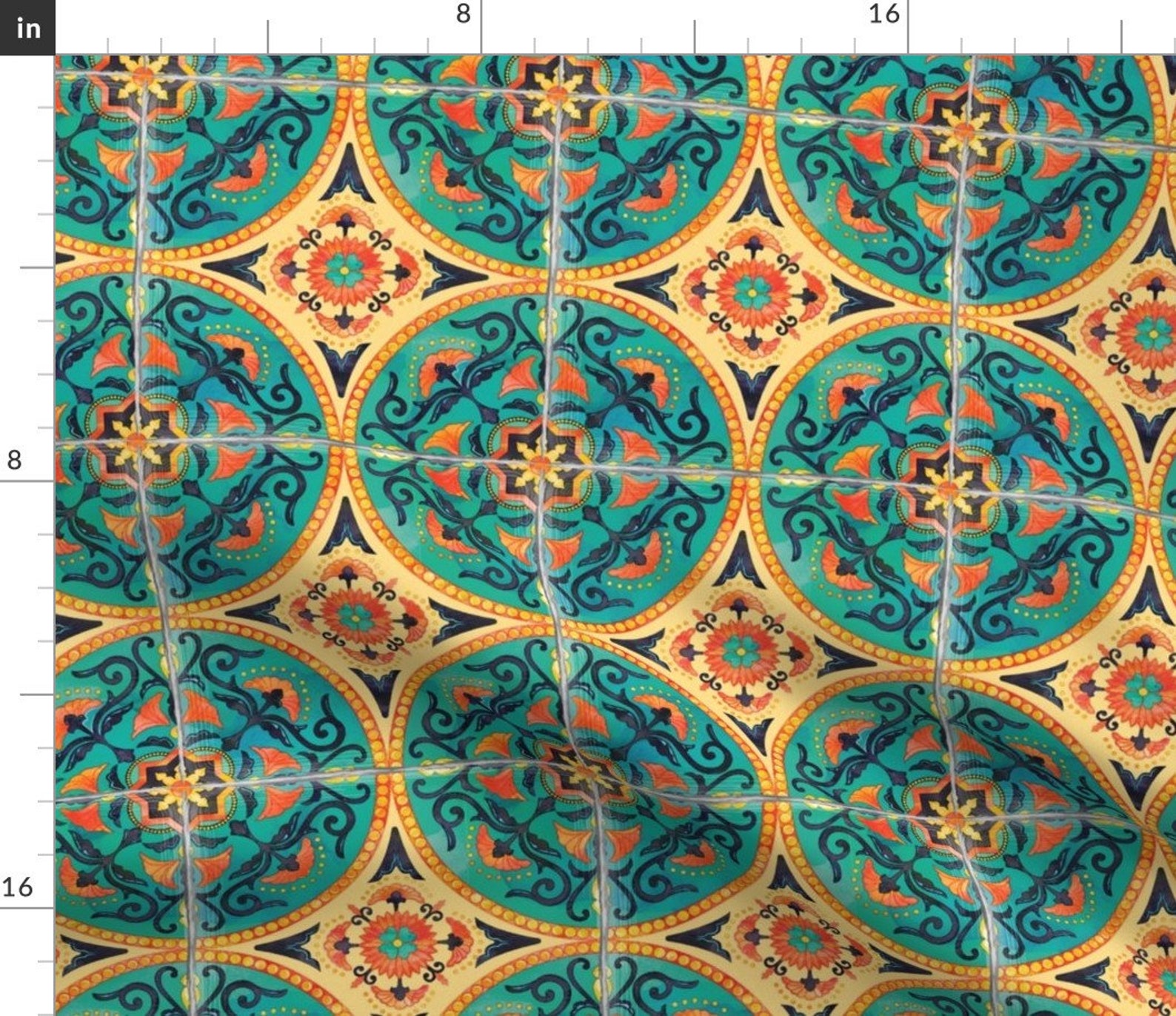 Traditional Spanish Tiles Fabric Adalucia Tile by - Etsy