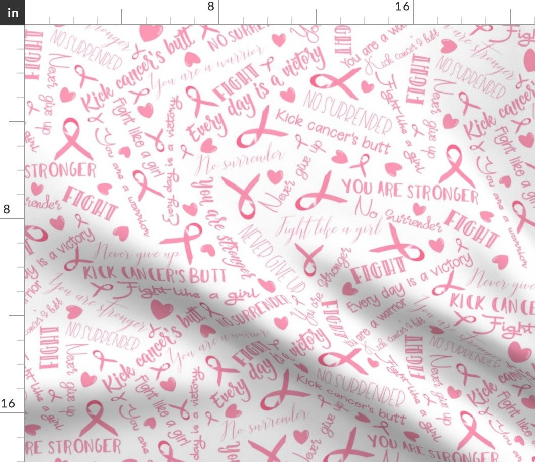 Pink Ribbon Fabric Fighting Words Pink by Themadcraftduckie - Etsy