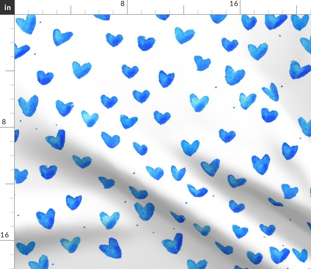 Blue Watercolor Heart Fabric French Blue Heart by - Etsy