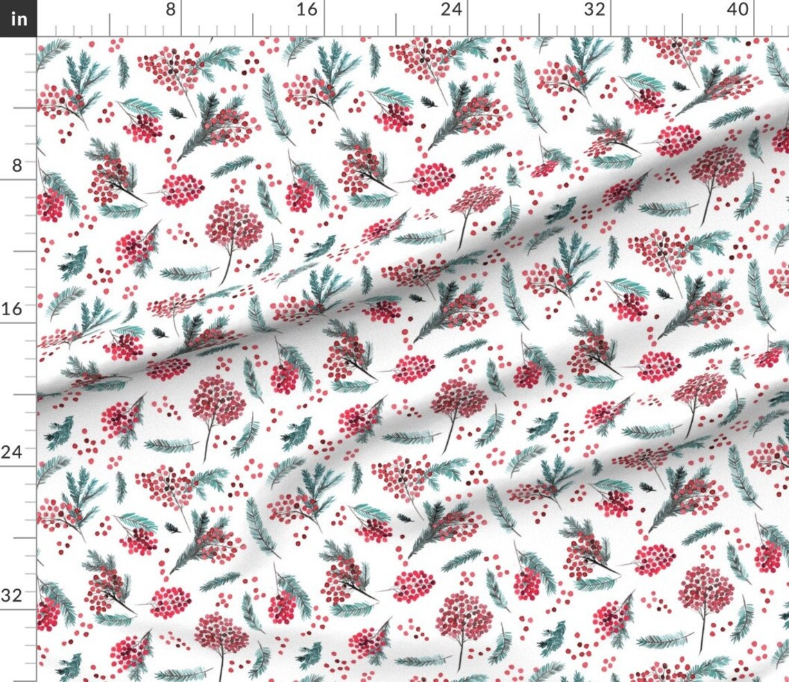 Watercolor Berries Fabric Christmas Watercolor Berries by - Etsy