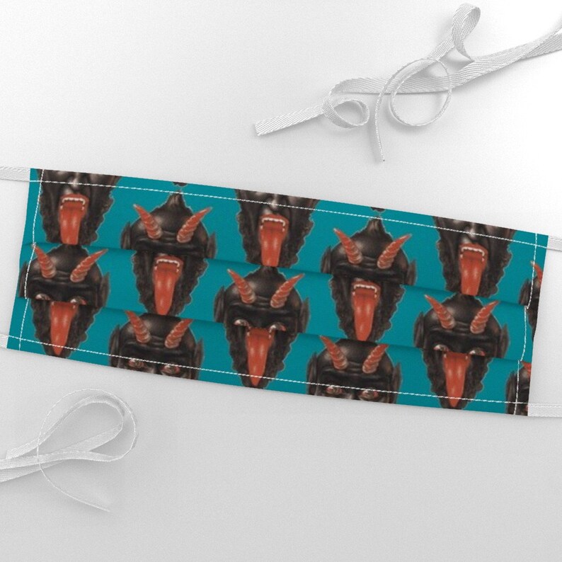 Krampus Fabric Scary Christmas German Folklore Demon on Blue | Etsy