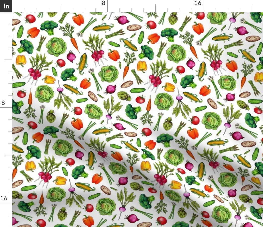 Vegetables Fabric Spring Vegetable Garden Colorful Ditsy - Etsy
