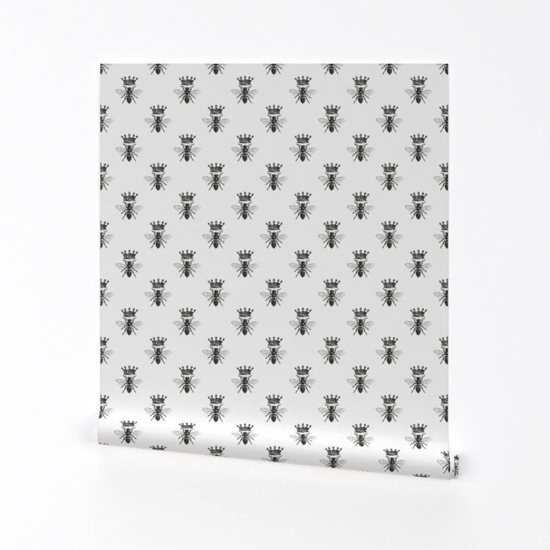 Bee Wallpaper Queen Bee by Eclectic at Heart White Black Farmhouse Chic ...