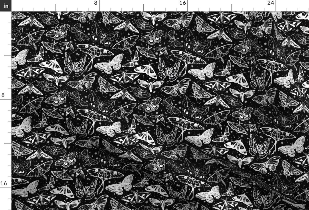 Moth Fabric - Moth Magic by Spookishdelight - Black White Butterfly ...