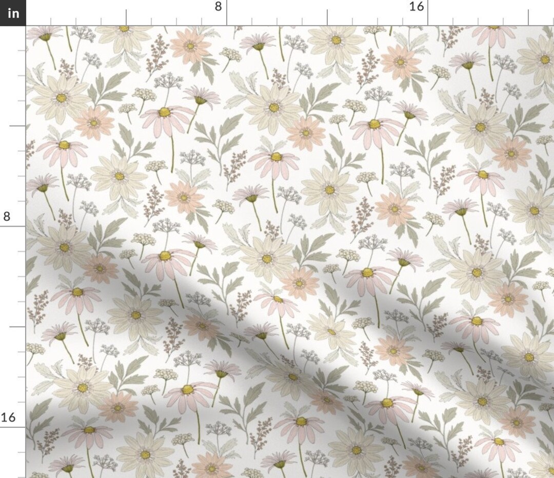 Neutral Watercolor Wildflowers Fabric Welcome Spring by Mintpeony Muted ...