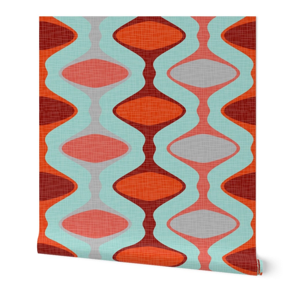 Geometric Wallpaper orange Blue by Fernlesliestudio Ogee - Etsy