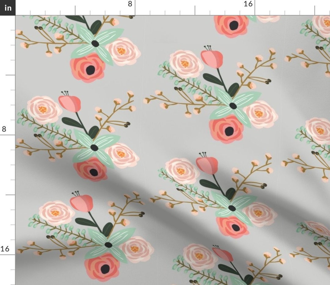 Modern Gray Flower Fabric Summer Floral Grey Grey Floral Flowers by ...