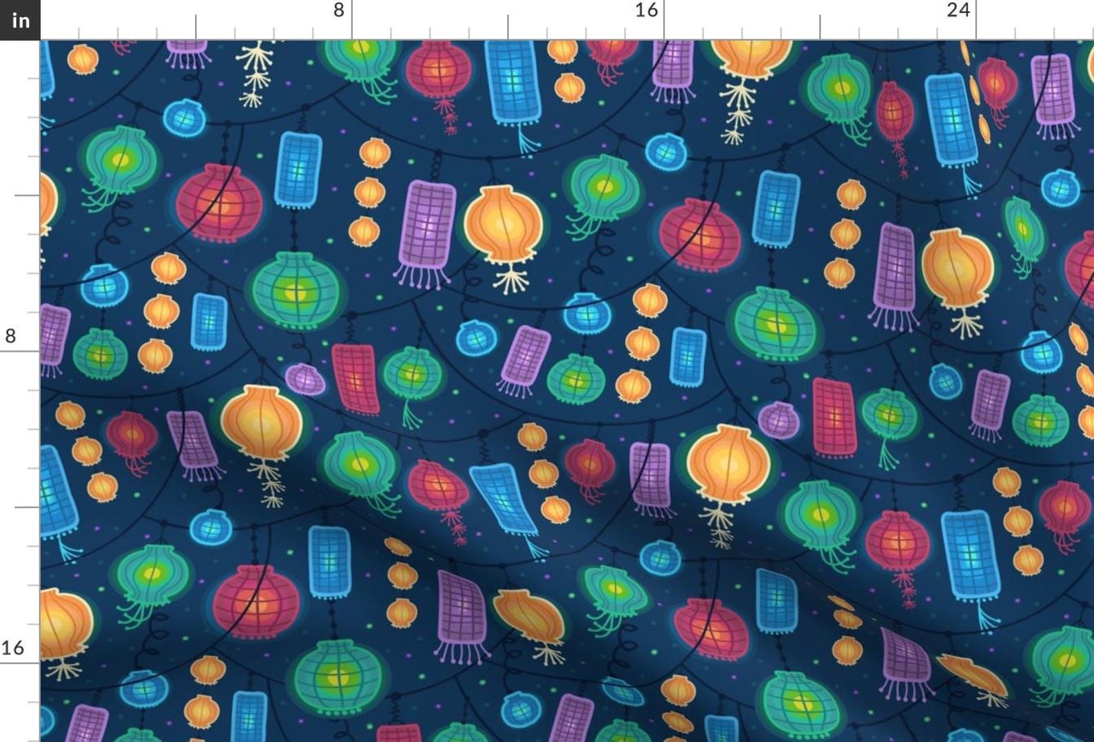 Chinese Lantern Fabric - Glowing Lanterns by Oksancia - Navy Chinese ...