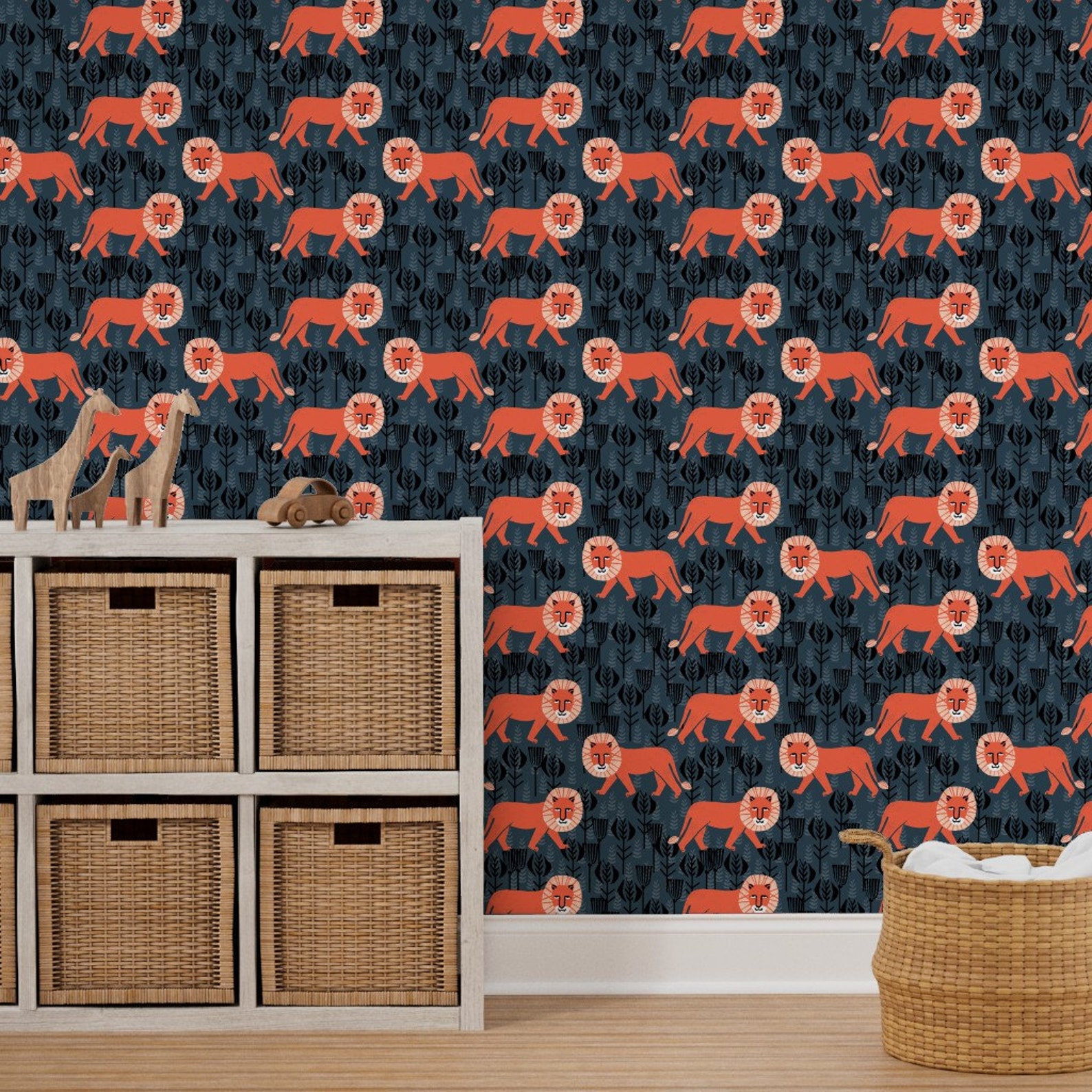 Safari Lion Wallpaper Lion Block Print Kids Design by Andrea - Etsy