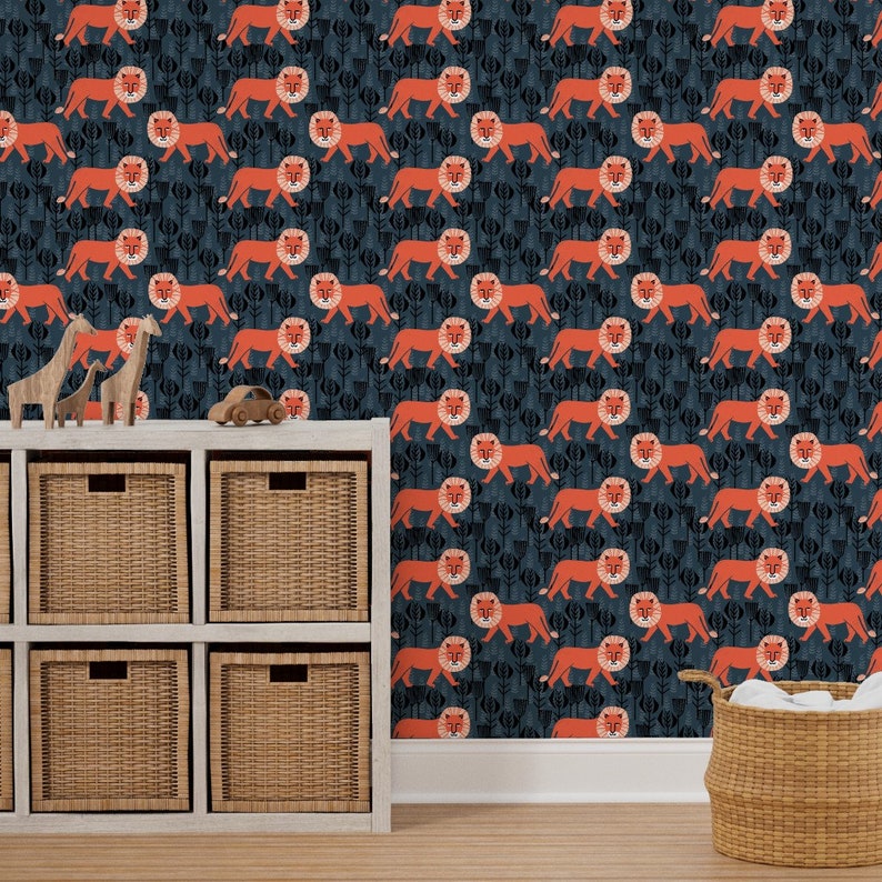Safari Lion Wallpaper Lion Block Print Kids Design by Andrea - Etsy