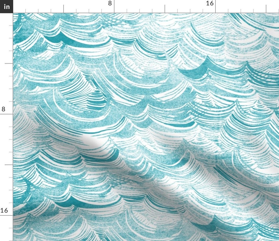 Ocean Waves Fabric Wild Ocean aqua by Nouveau Bohemian Nautical Aqua ...