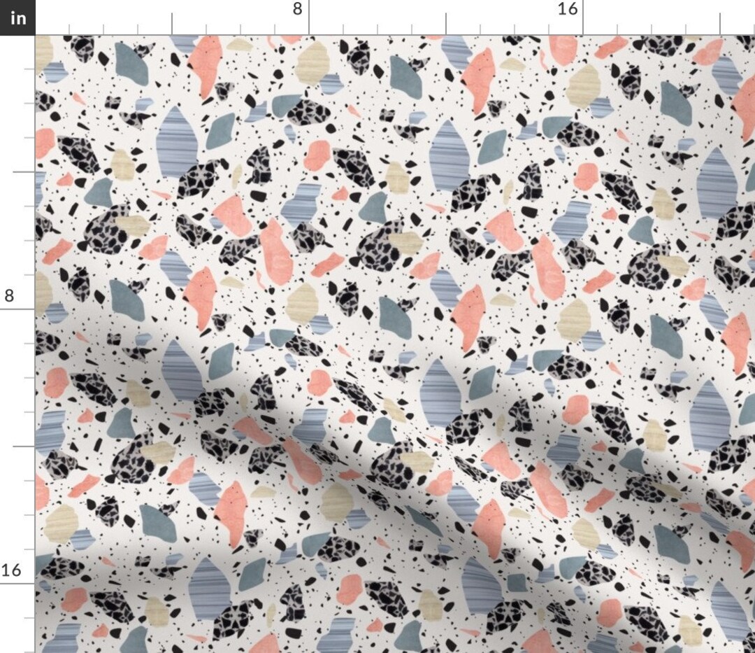 Pink and Blue Stone Fabric Peach Terrazzo Print by - Etsy