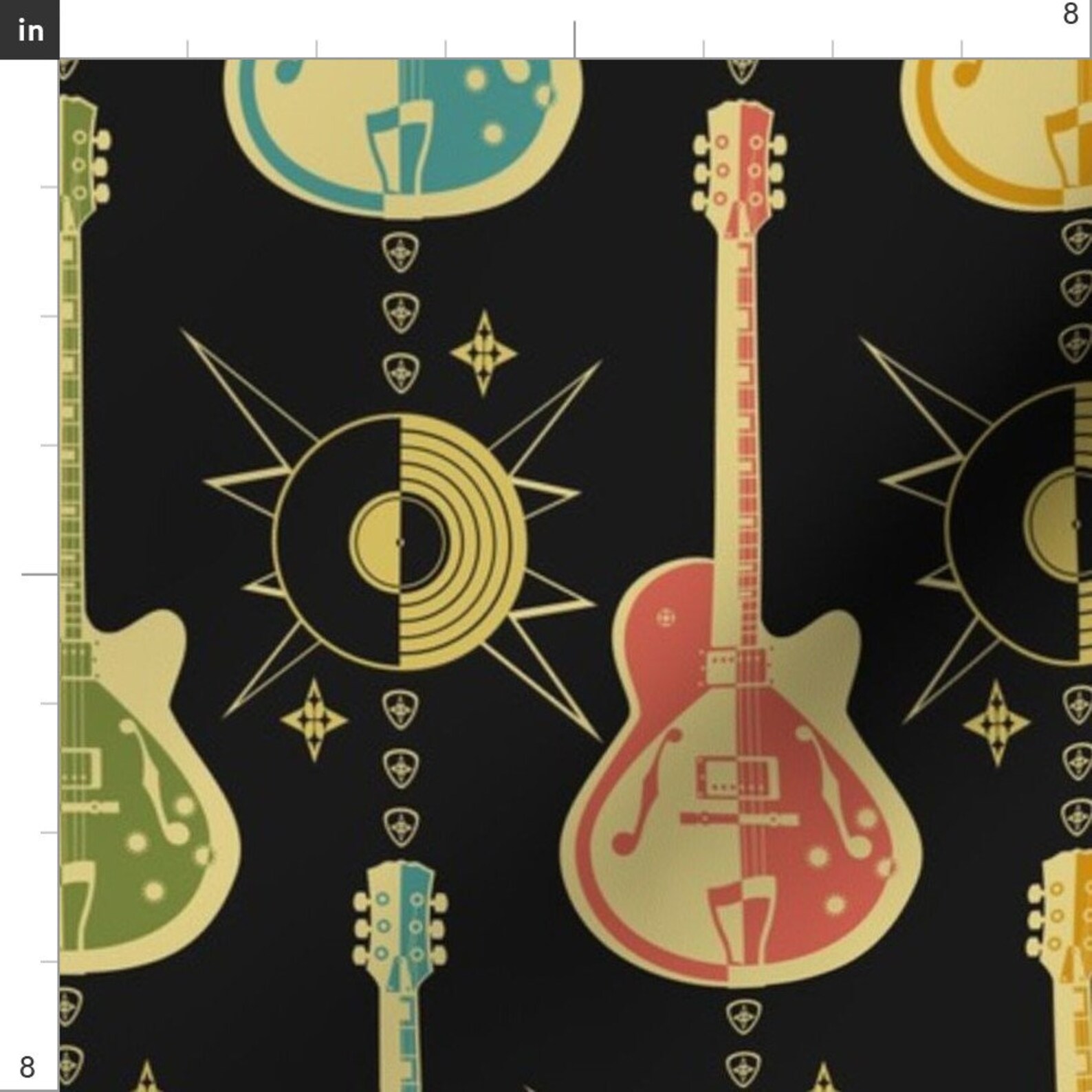Rockabilly Electric Guitars Pattern Fabric Harlequin Guitars | Etsy