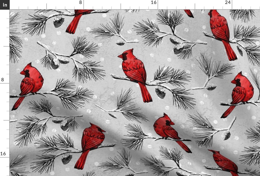 Cardinals in the Snow Fabric - Cardinals in the Snow by Pinky ...