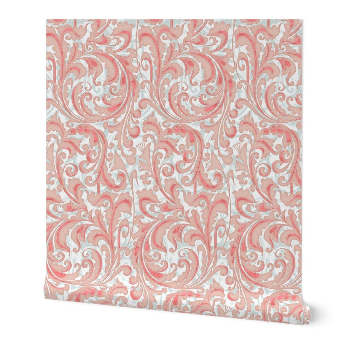Pink Scrolls Wallpaper Rococo Rose by Spellstone Pink - Etsy