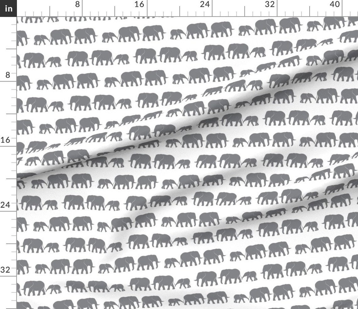 Gray Elephant Family Fabric Fabric Elephants March Dark - Etsy