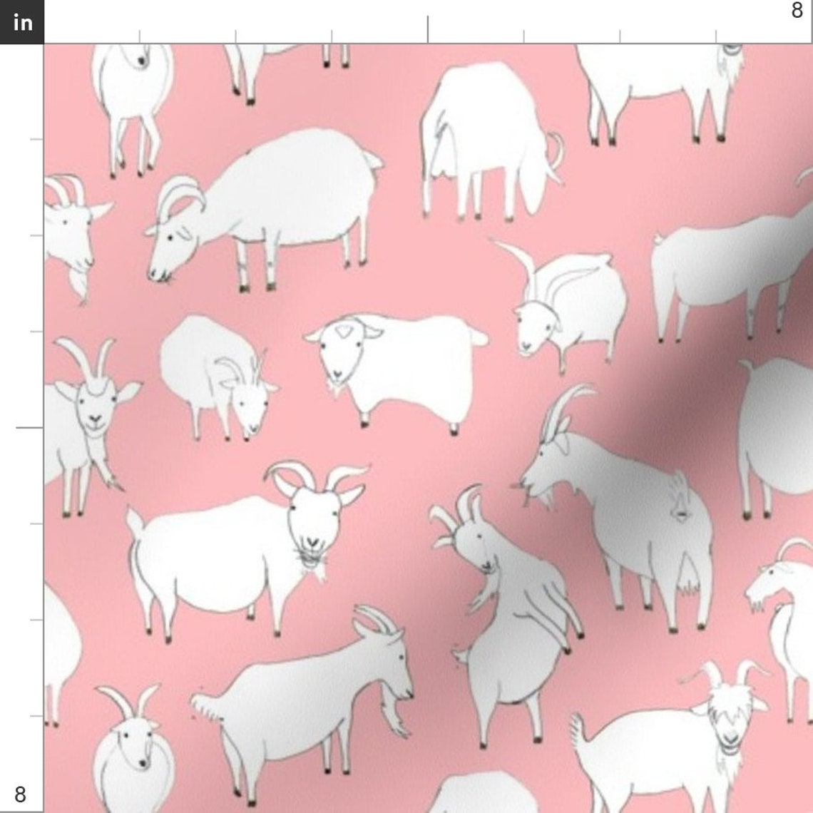 Pink Baby Goat Fabric Goats Playing Baby Pink by | Etsy