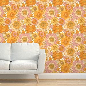Retro Floral Peel-and-stick Wallpaper Sampler - Sunshine Yellow Warm ...