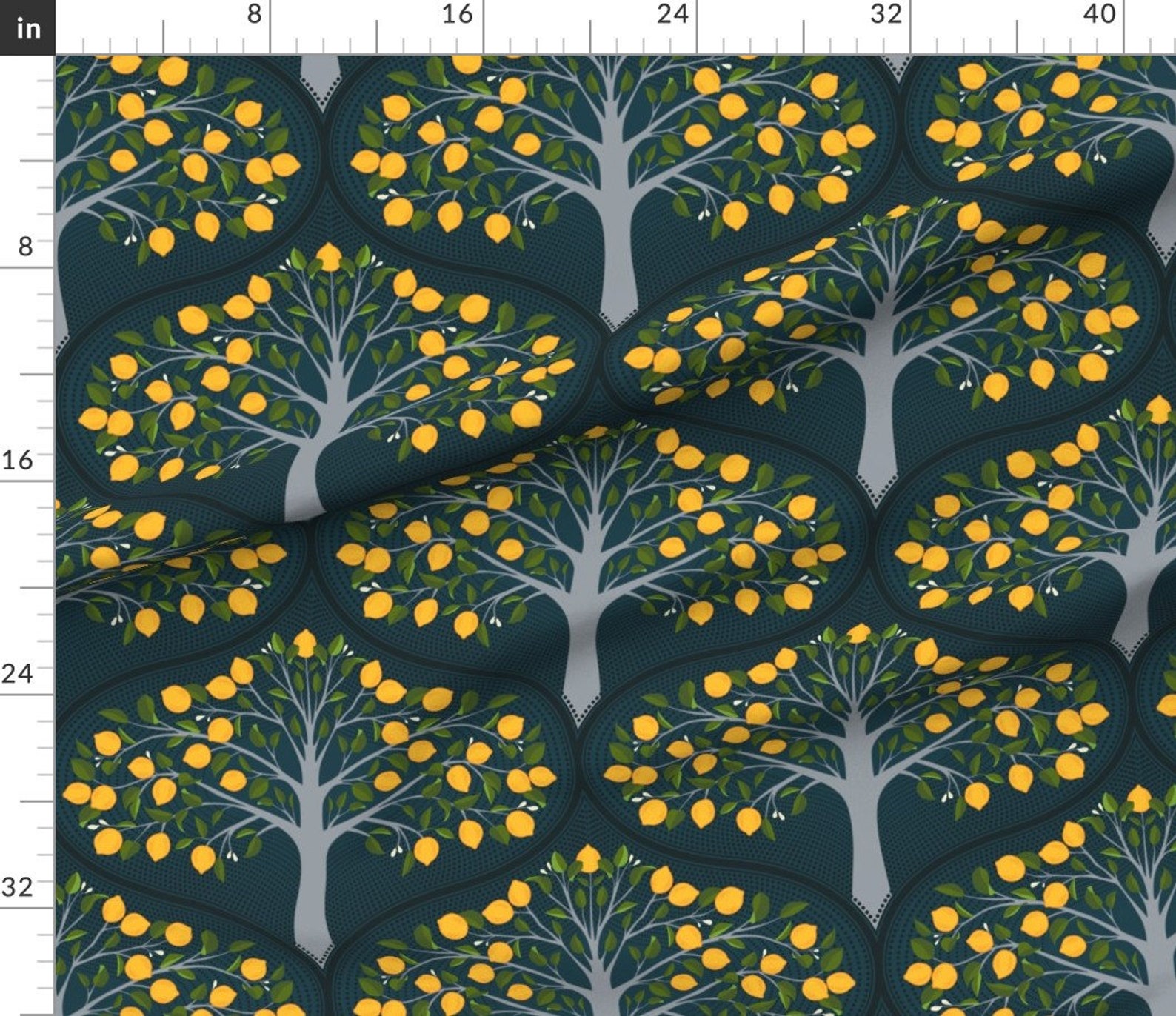Lemonade Fabric Midnight Lemon Trees by Ceciliamok Lemon | Etsy