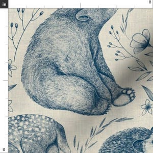 Blue Animal Toile Fabric - Forest Animals Toile by Perrinphilippa ...