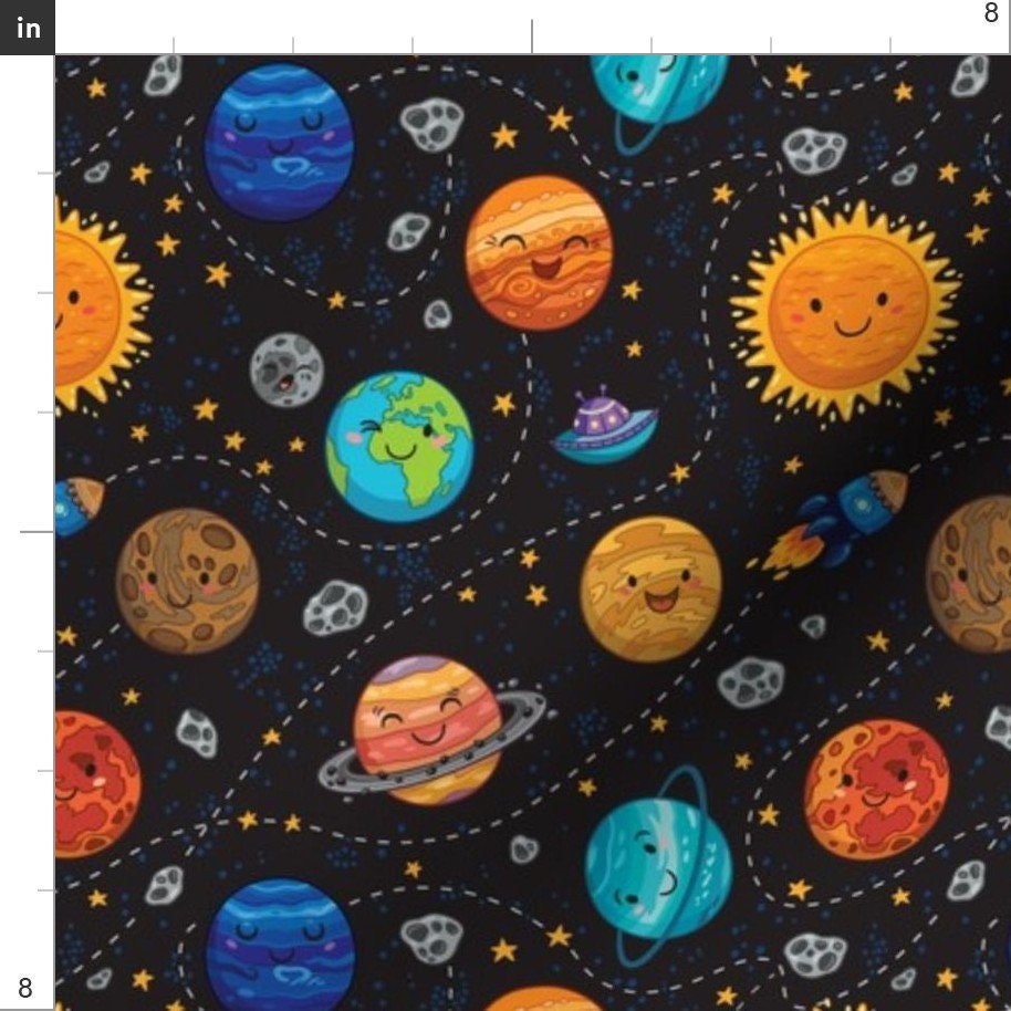 Happy Planet Fabric Cute Planets by Penguinhouse Space - Etsy