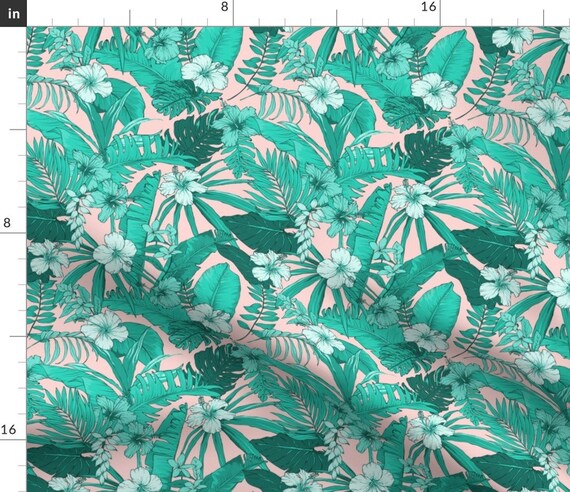 Tropical Fabric Miami Beach / Aqua Peach by Shopcabin - Etsy