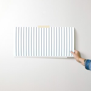 Thin Stripe Wallpaper Navy Pinstripe on White by Glimmericks Nautical ...