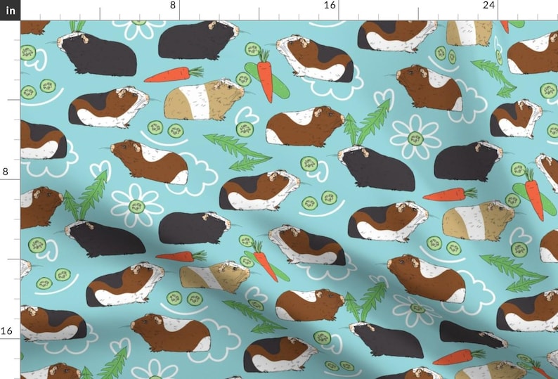 Blue Guinea Pigs Pets Fabric - Lovely Guinea Pigs or Cavias by Hala ...