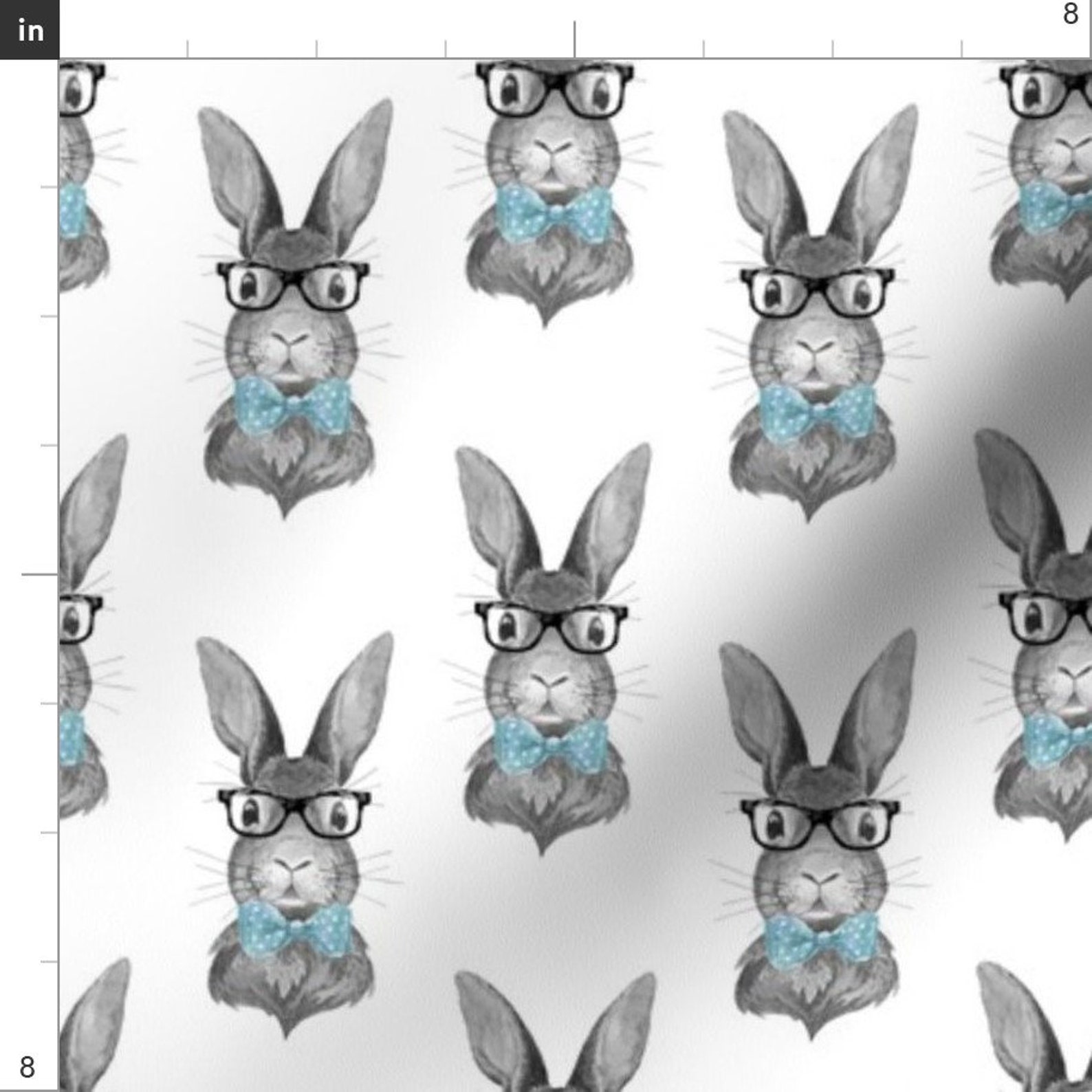 Bunny Fabric 4 Bunny With Glasses Black and White by - Etsy
