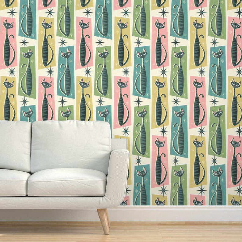 Midcentury Kitsch Peel-and-stick Wallpaper Sampler -retro Mod Whimsical ...