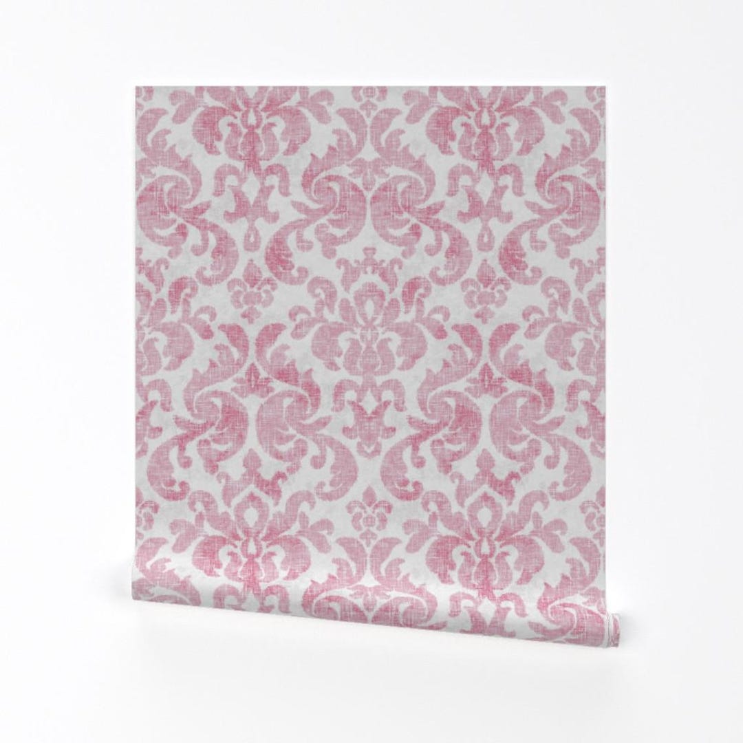 Damask Wallpaper - Damask Raspberry by Willowlanetextiles - Damask ...