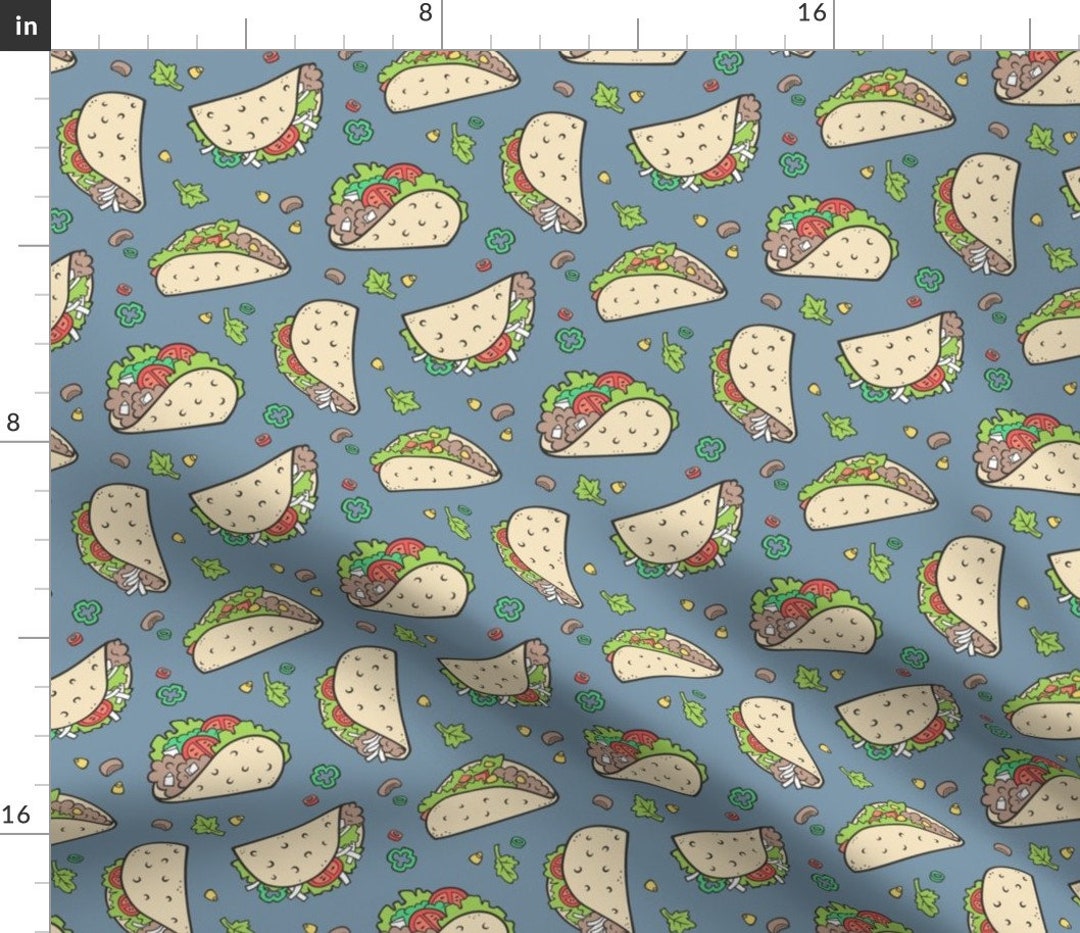 Tacos Fabric Tacos Food on Dark Blue Navy by Caja Design - Etsy