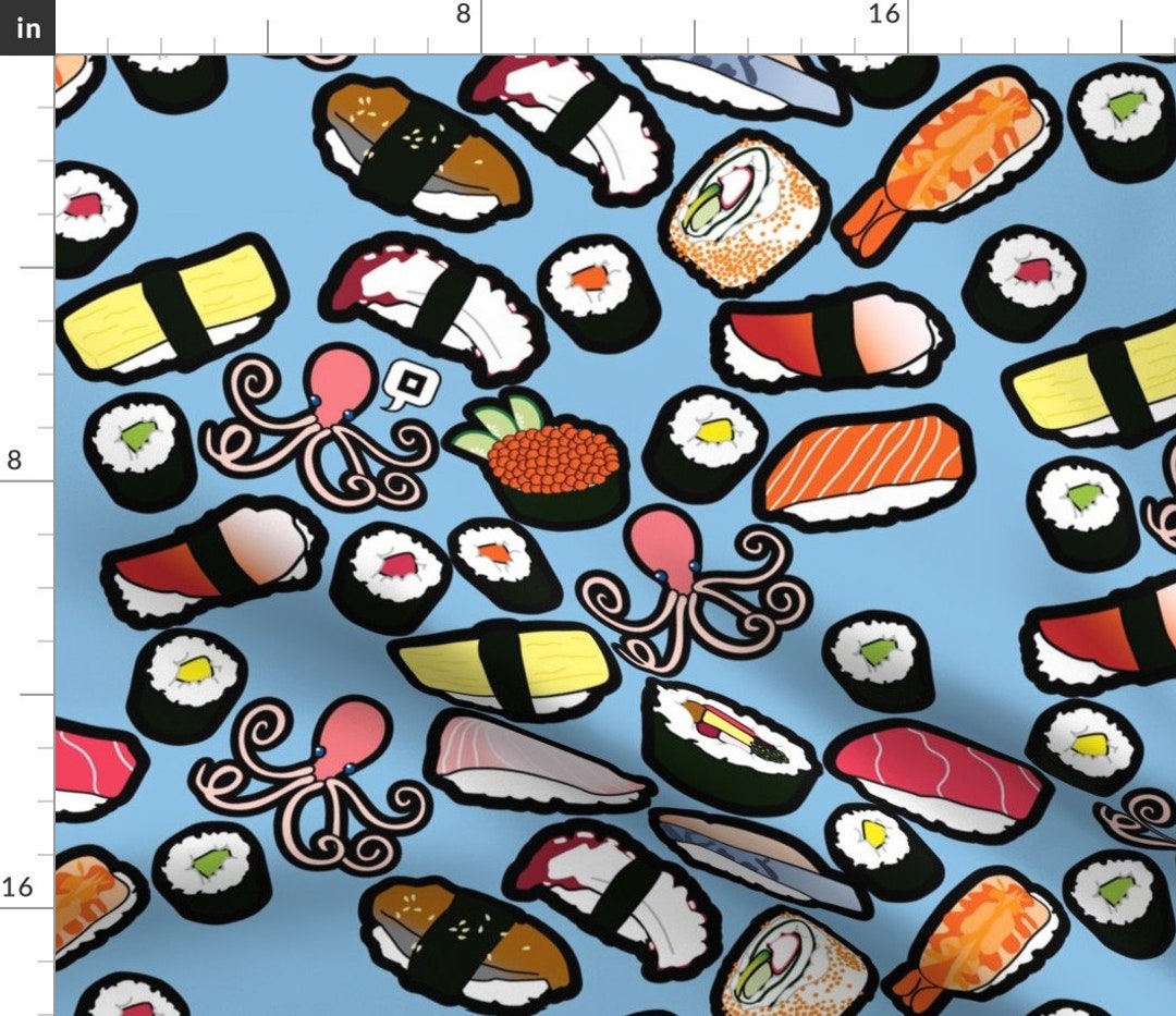 Sushi Fabric Sushi Less by Thickblackoutline Kawaii Sushi Kitchen Decor ...