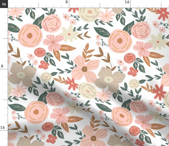 Blush Pink Floral Spring Cute Fabric Vintage Neutral Florals | Etsy