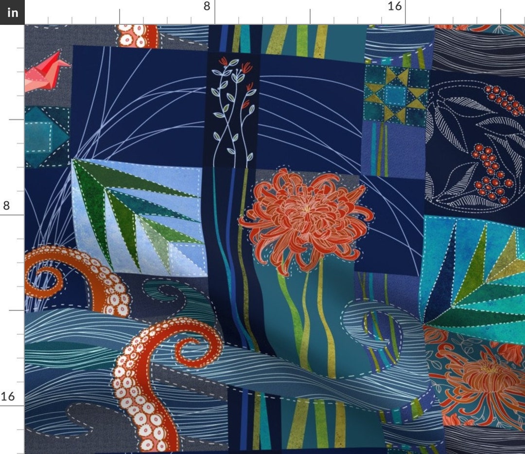 Nature Fabric Japanese Nature Nurture by Honoluludesigns Blue Creature ...