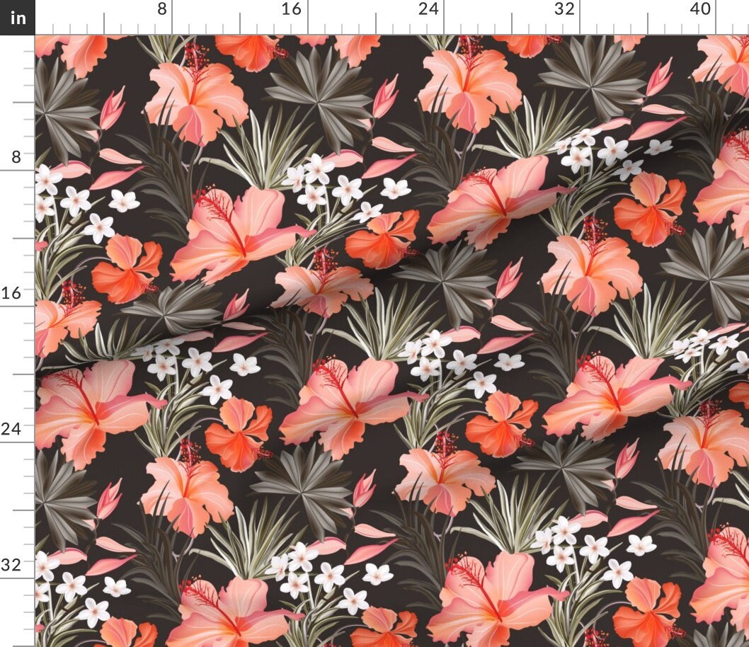 Hibiscus Flower Fabric Hibiscus Tropical Palm Leaves by - Etsy