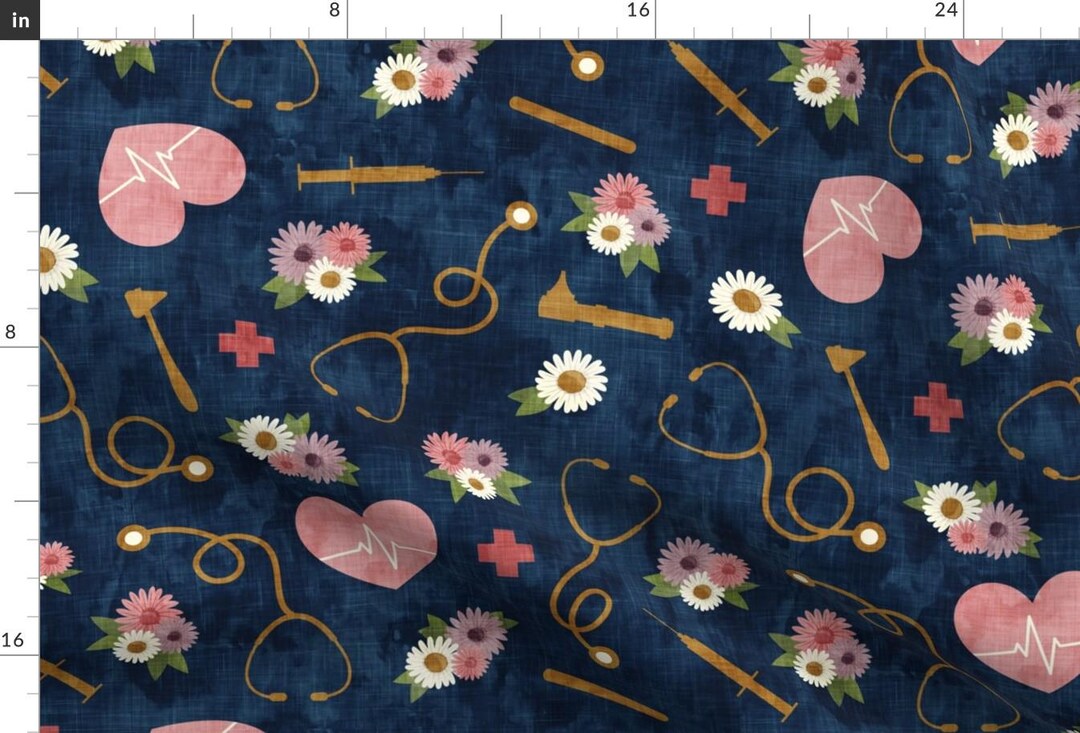 Nurse Blue Floral Med Fabric - Jumbo Floral Nurse Nursing Stethoscope ...