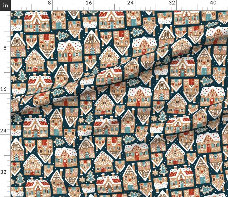 Gingerbread Xmas Fabric Gingerbread Village Dark Blue - Etsy
