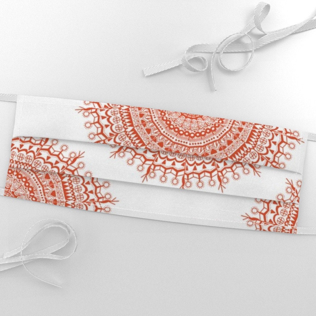 Orange Medallion Fabric Medallion White Coral By | Etsy