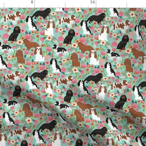Cavalier King Charles Fabric-cavalier King Charles Spaniel Florals ...